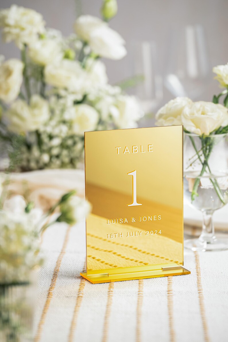 Gold Mirror Acrylic Table Numbers - Wedding Table Signs - Wedding ...