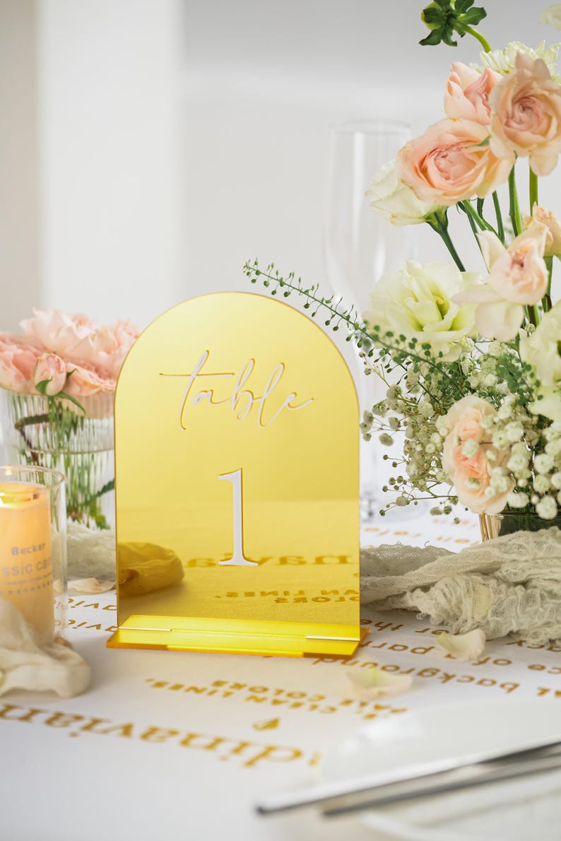 Gold Mirror Acrylic Table Numbers - Wedding Table Signs - Wedding ...