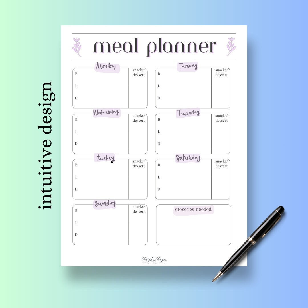 Weekly Meal Planner, Meal Prep, Printable A4 Size, Undated, Minimal ...