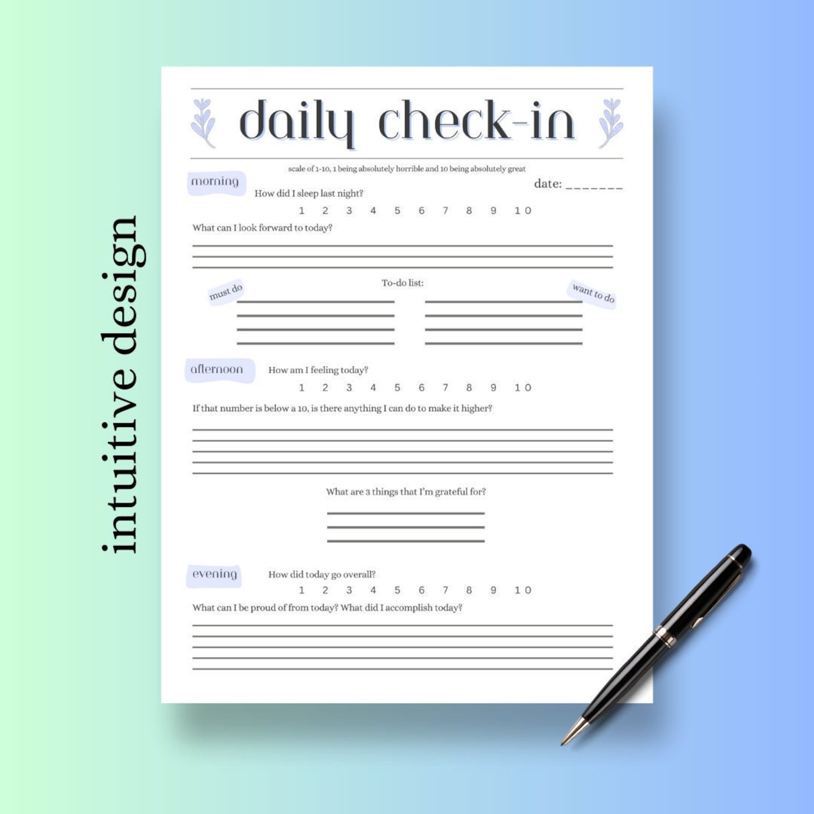 Daily Mental Health Planner, Printable Daily Check-in Page for Personal ...