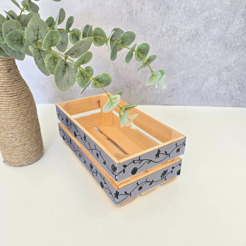 Rustic Wooden Crate: Floral Vine Decor, DIY Hamper Kit - Etsy