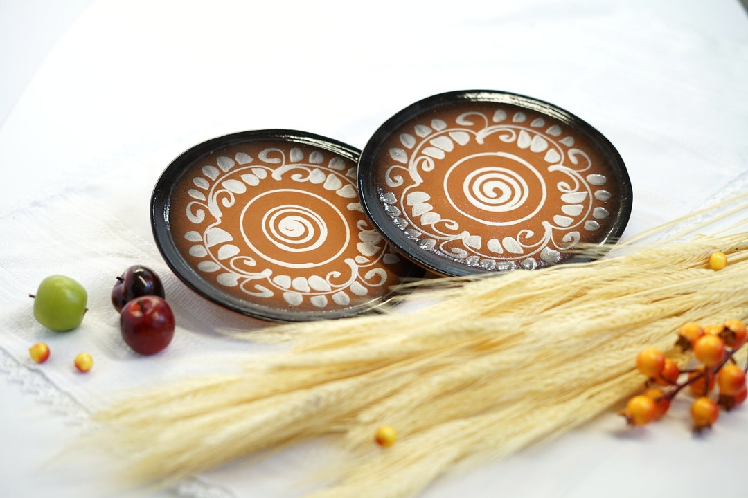 Rustic Terracotta Glazed Ceramic Plate, Handmade Plate, Clay Plate ...