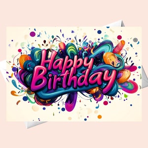 Colorful Happy Birthday Card: Printable Greetings (digital Download) - Etsy