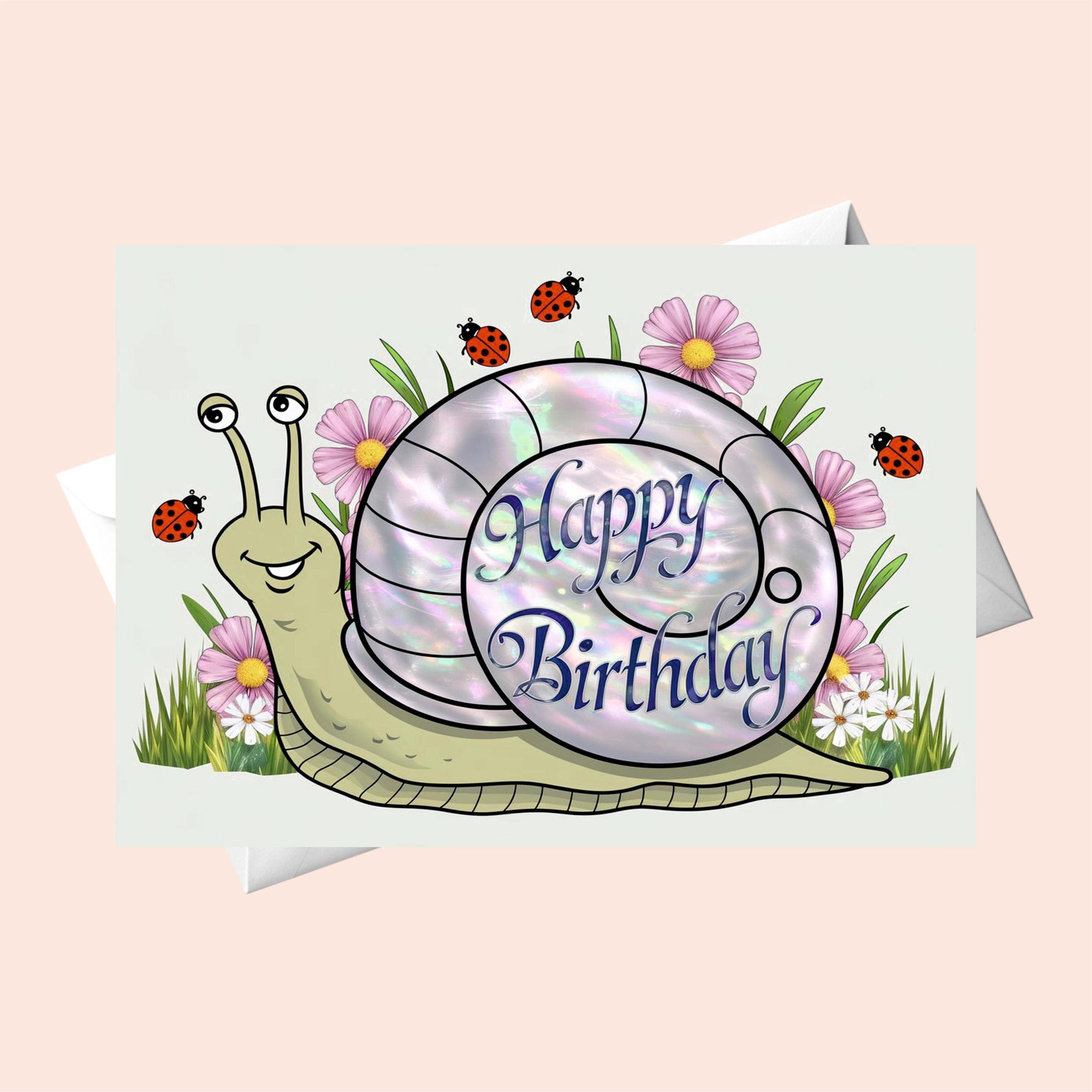 Happy Birthday Card Snail in a Flower Glade / Digital Download ...