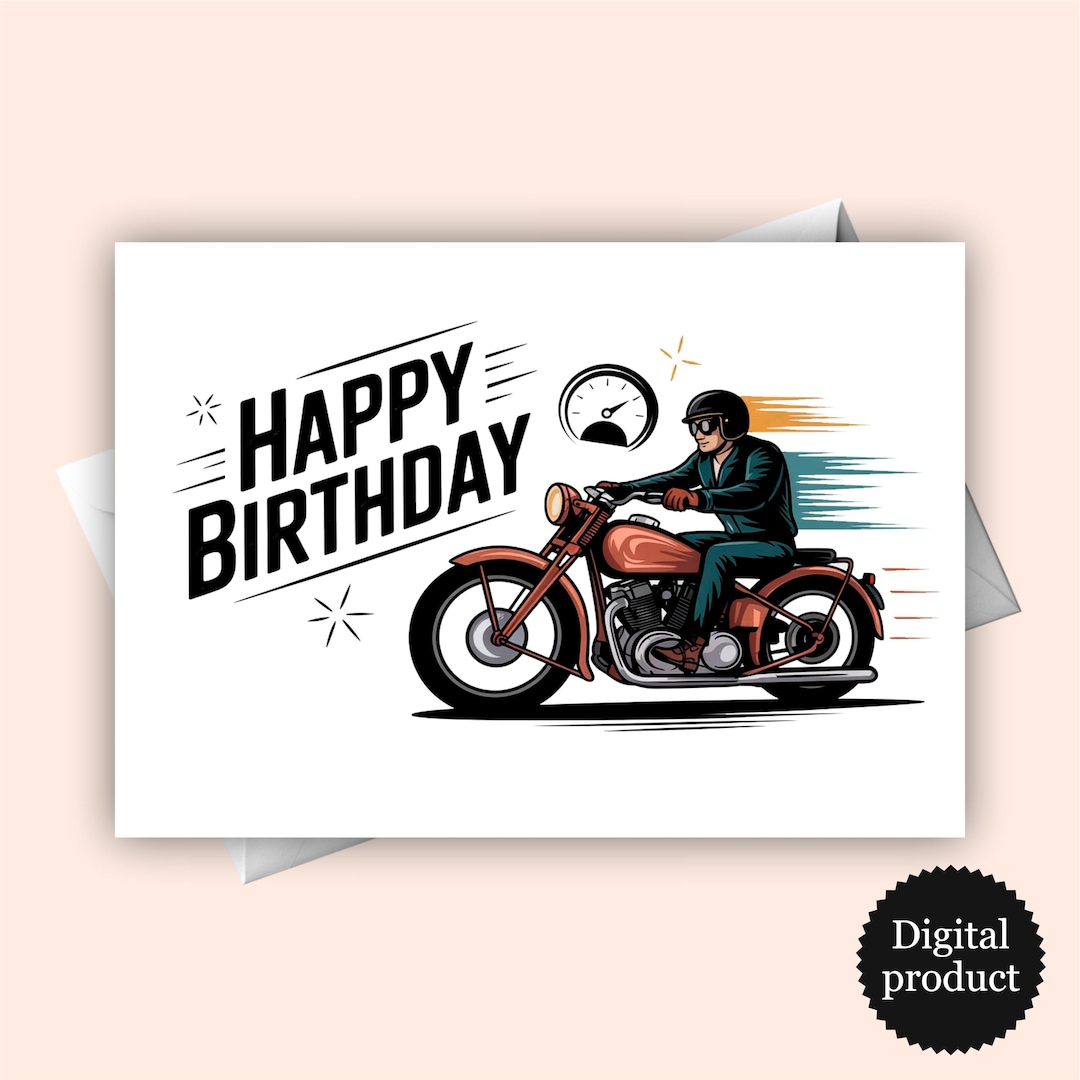 Motorcycle Rider Birthday Card | Digital Download | Biker Happy ...