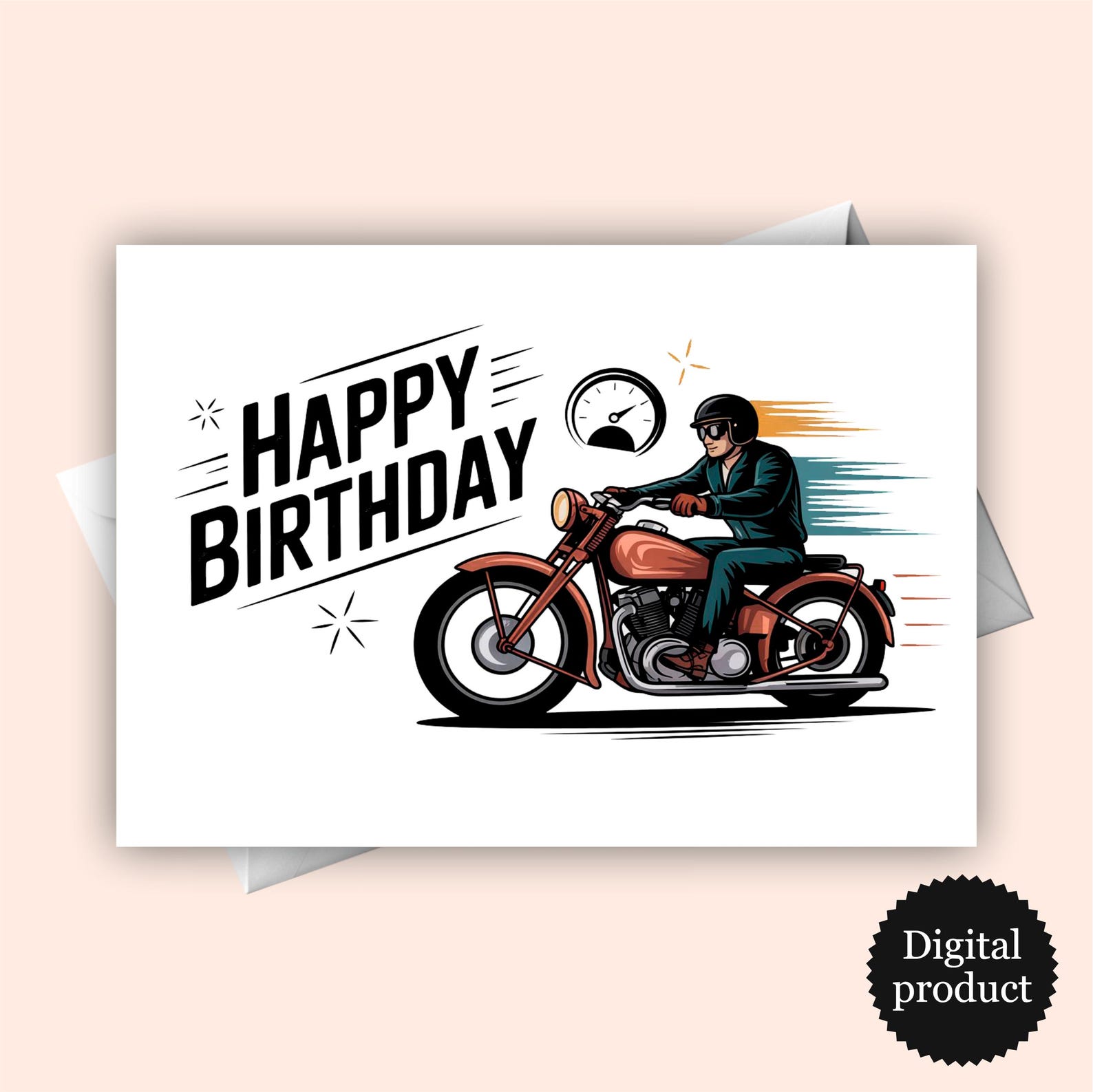 Motorcycle Rider Birthday Card | Digital Download | Biker Happy ...