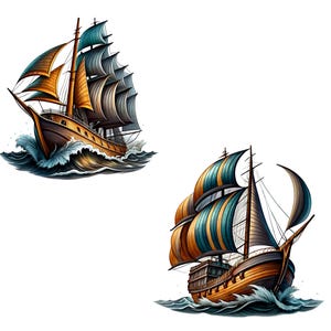 Sailing Ships Watercolor Clip Art | 15 PNG Nautical Boat Illustrations ...