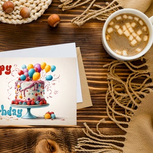 Happy Birthday Digital Greeting Card With Cake and Balloons for a ...