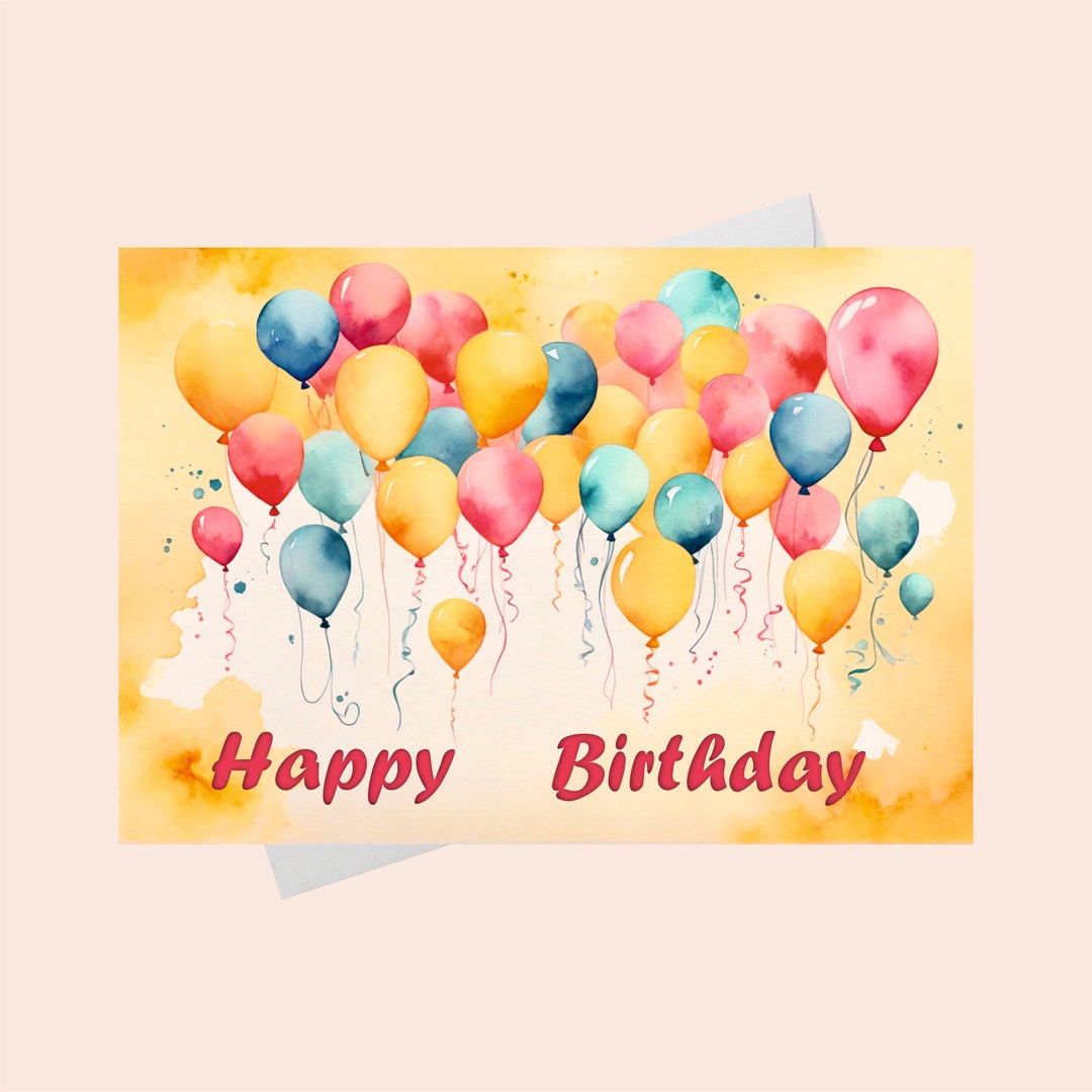 Colorful Balloons Birthday Card (printable PDF) - Etsy