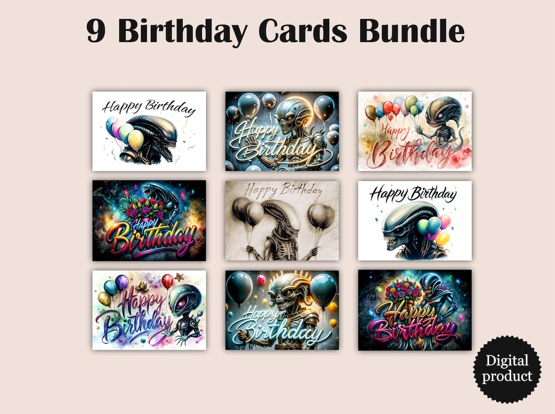 Sci Fi Birthday Card Bundle | Fantasy Happy Birthday Set of 9 ...