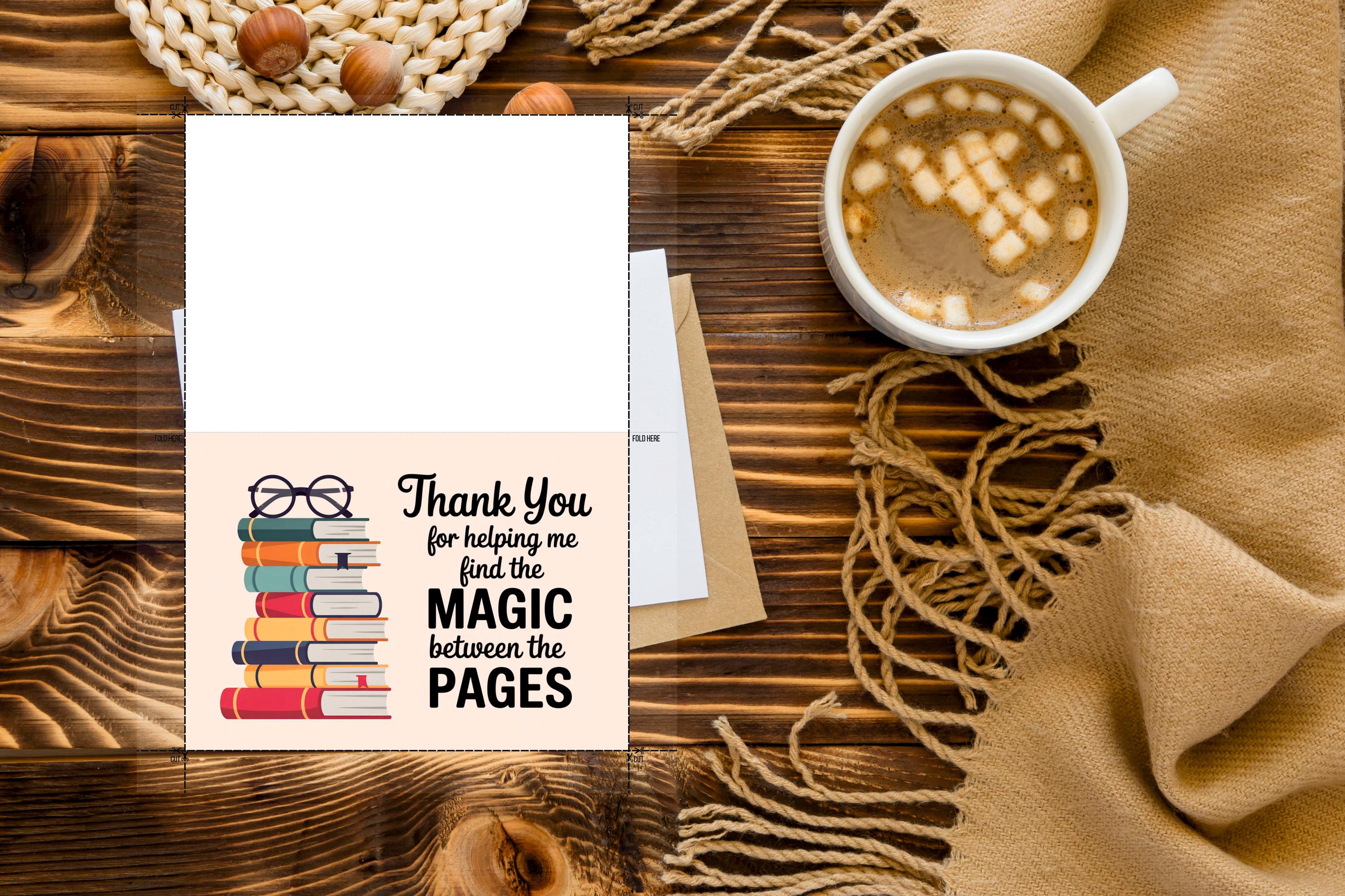 Teacher Thank You Card: Magic Between Pages, Book Lover Gift (PDF ...
