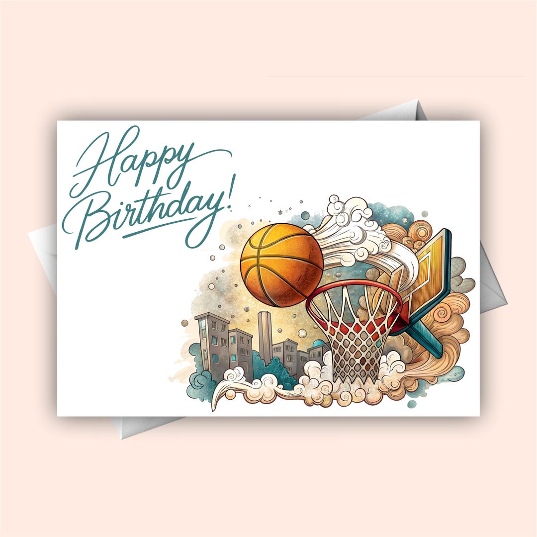 Basketball Flying Into Hoop Happy Birthday Digital Greeting Card ...