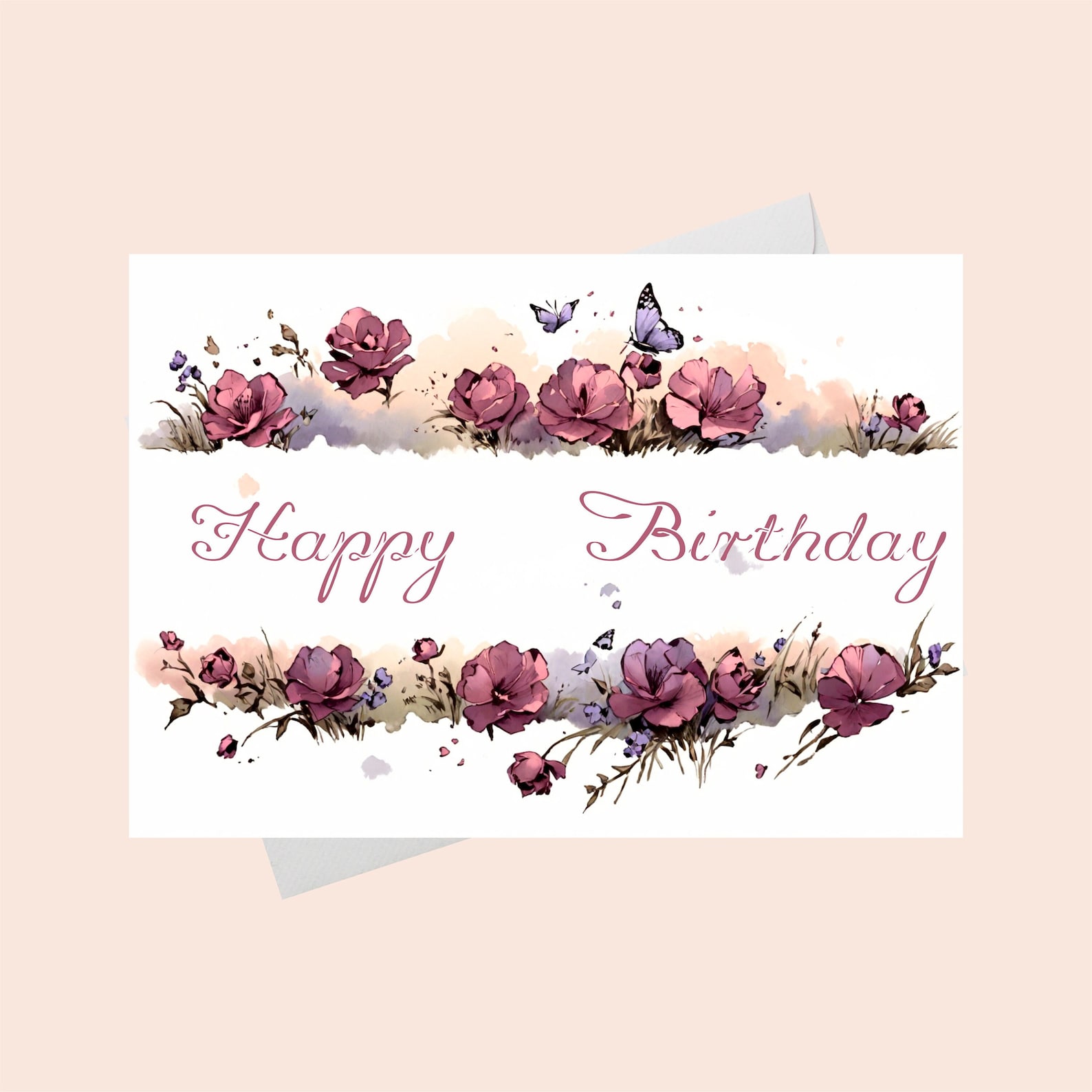 Floral Happy Birthday Card/printable Birthday Card With Colorful ...