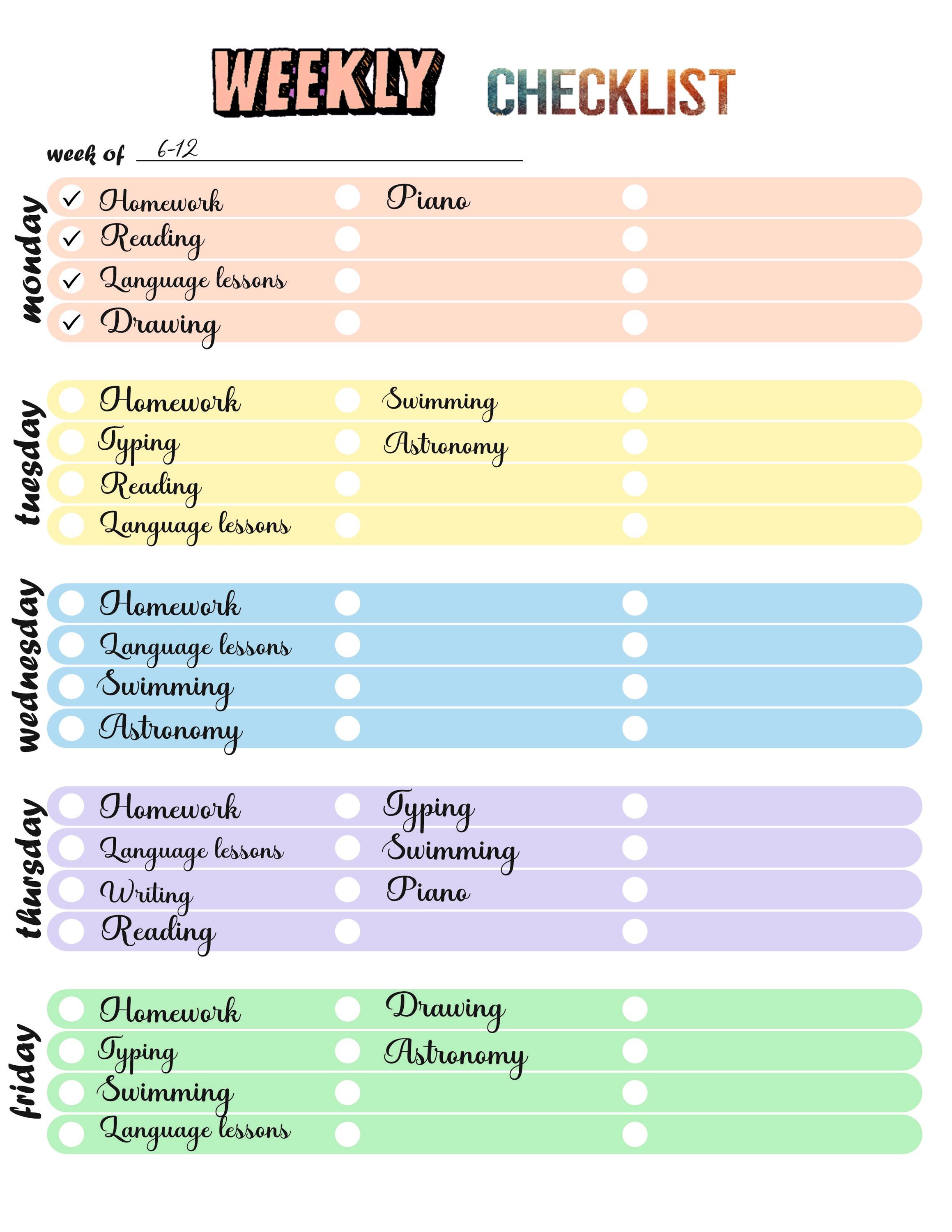 Editable Weekly Checklist/to Do List/ Task Table/ Daily ...