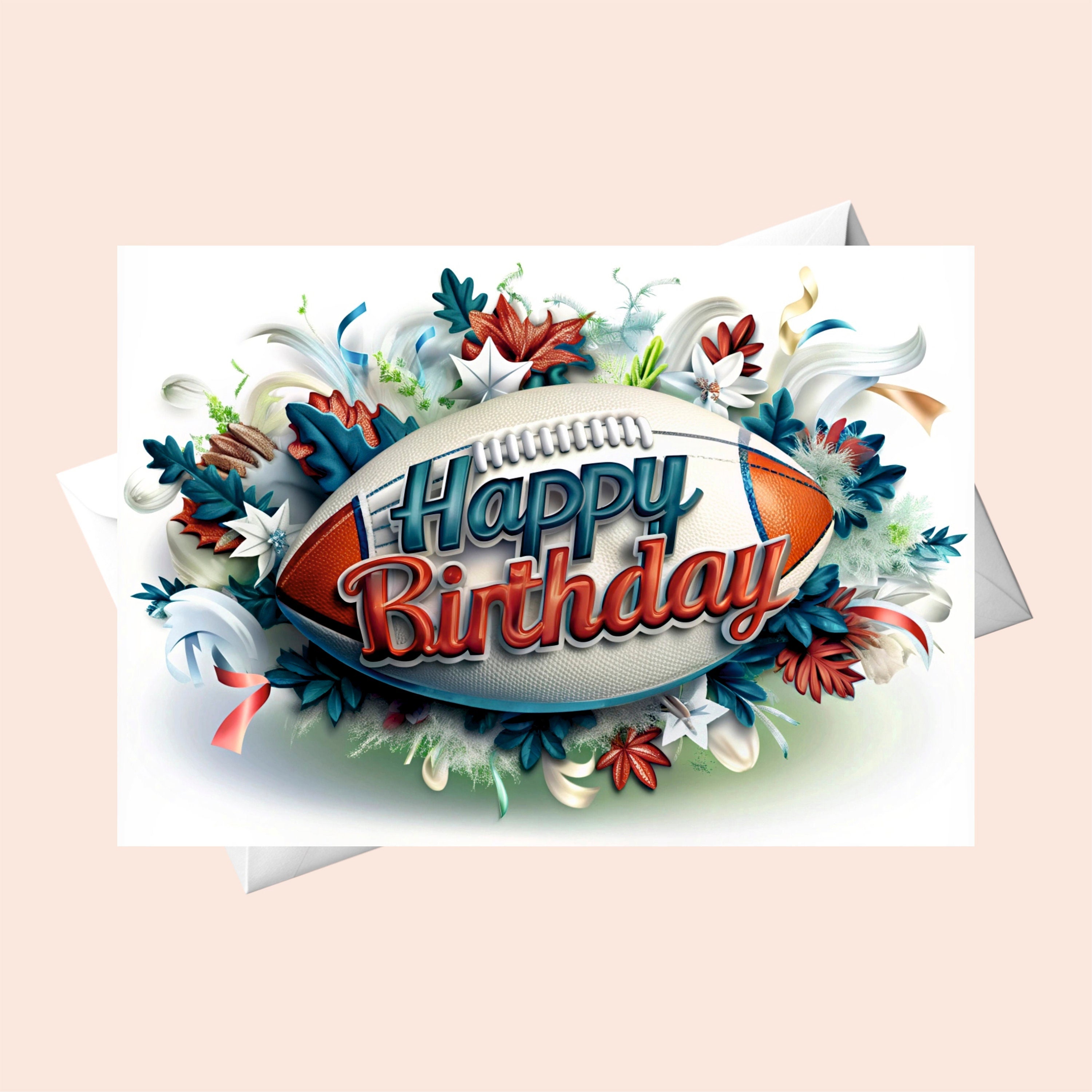 Happy Birthday Card - American Football Ball/running Player Digital ...