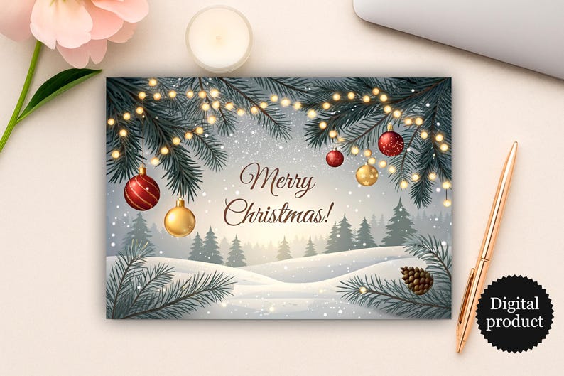 Merry Christmas Card PDF – Printable Holiday Digital Greeting - Etsy ...