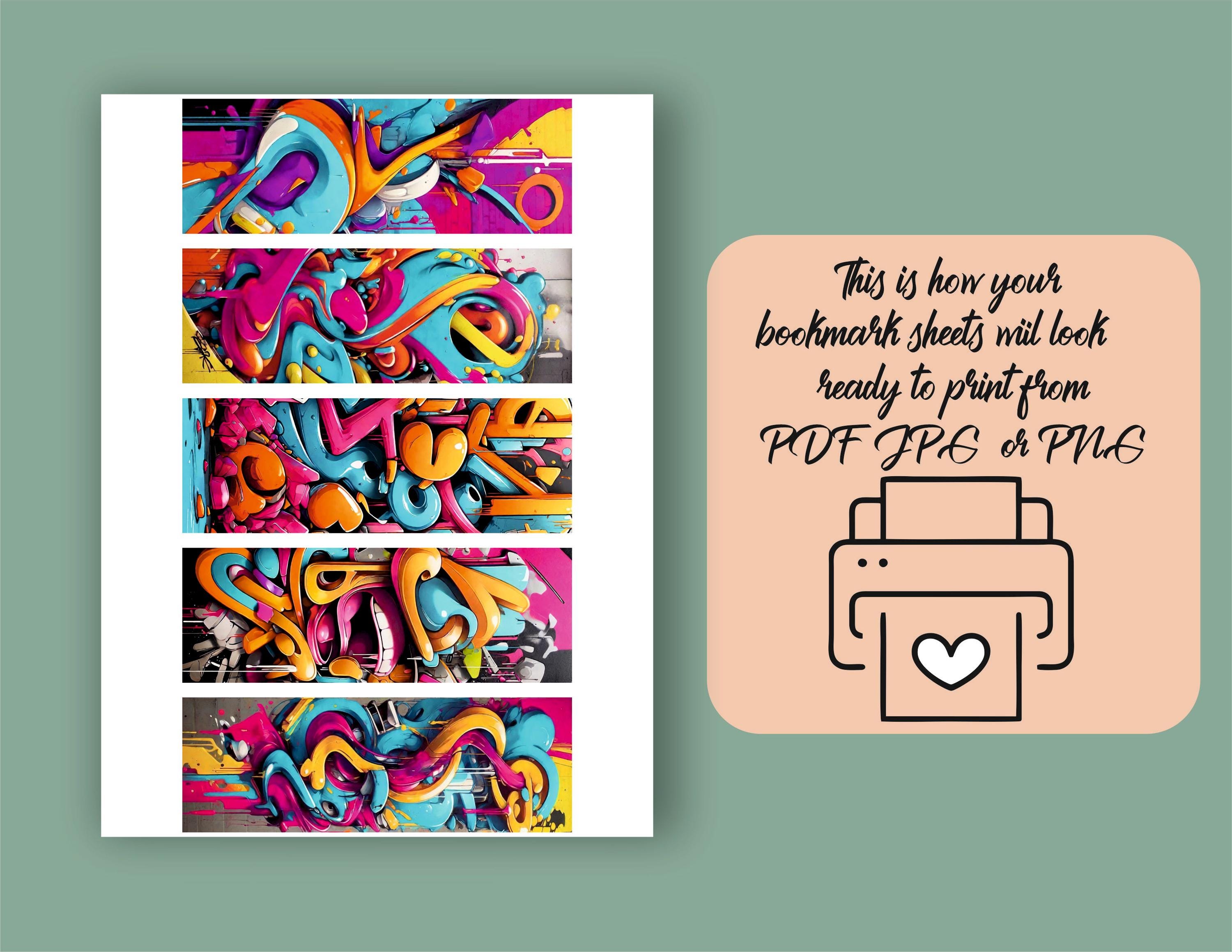 10 Graffiti Printable Bookmarks/jpg Bookmark Sheets/digital Download ...