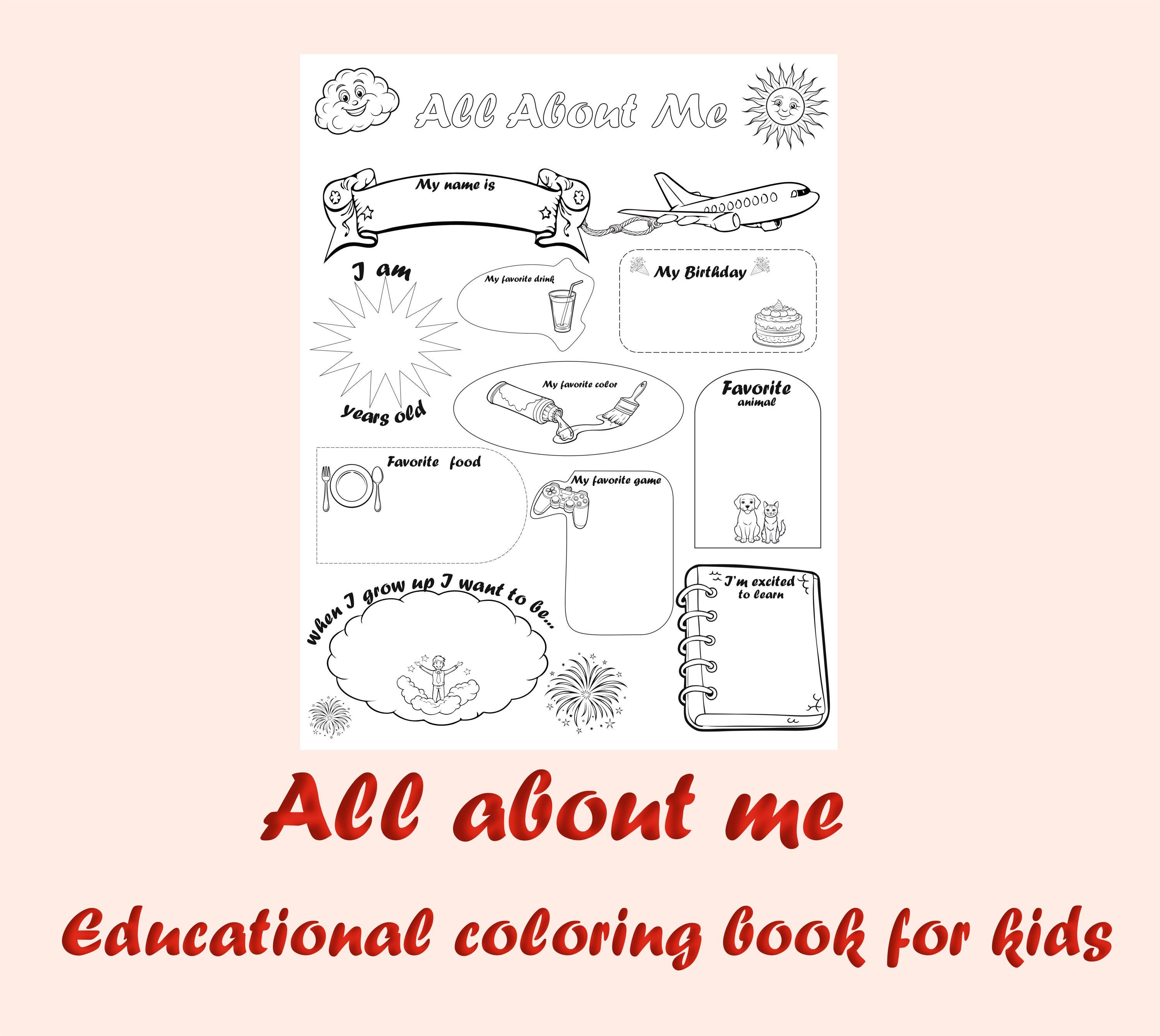 All About Me Educational Coloring Page Printable/back to School ...