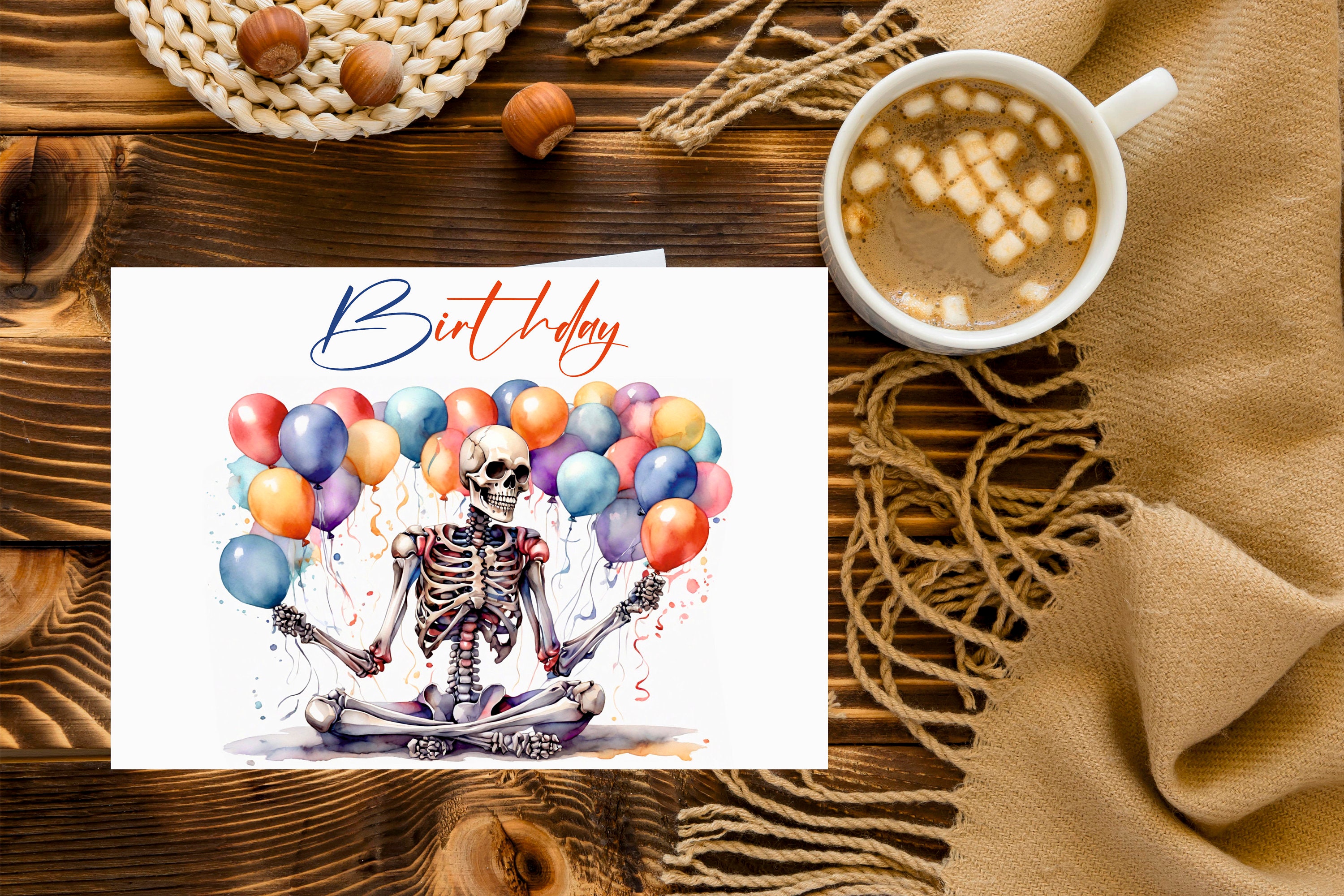 Happy Birthday Card Skeletons / Printable Birthday Card With Colorful ...