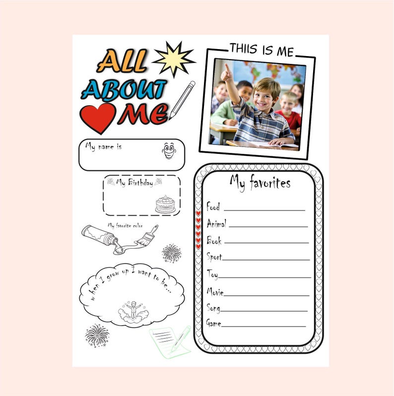 About Me Educational Coloring Page Printable/back to School Worksheet ...