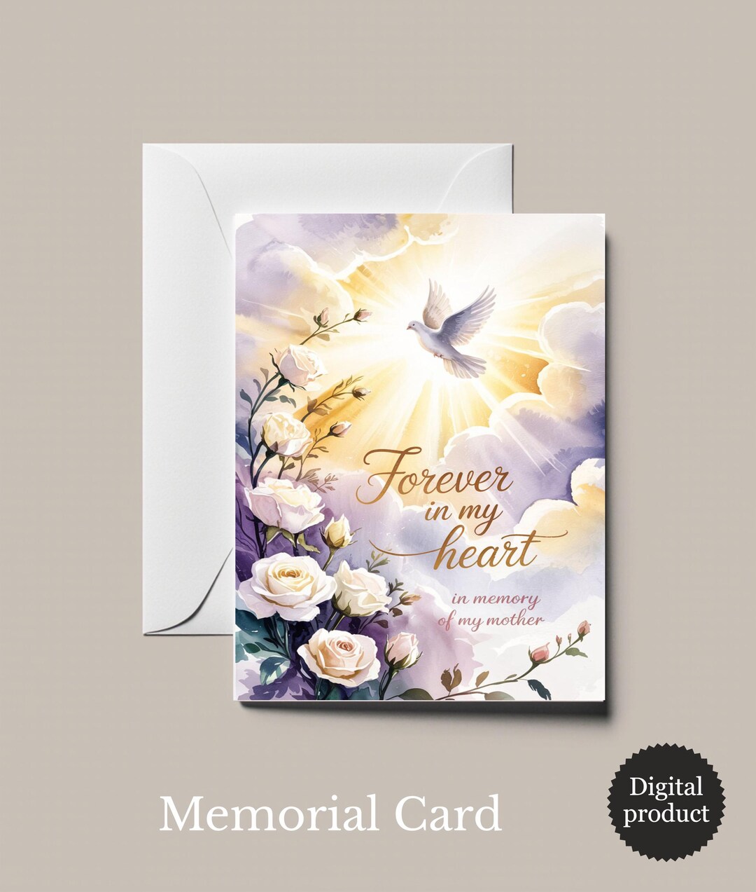 Mom in Heaven Card Printable, Memorial Mothers Day, Forever in My Heart ...