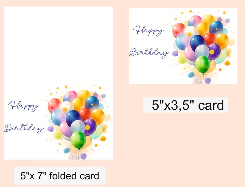 Printable Balloon Birthday Card: Colorful Watercolor Design (PDF) - Etsy
