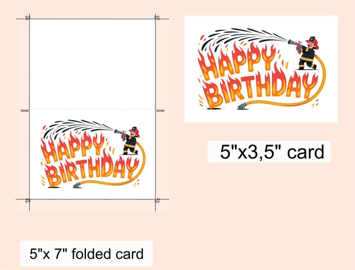 Funny Firefighter Birthday Card: Kids & Adults (digital Download) - Etsy