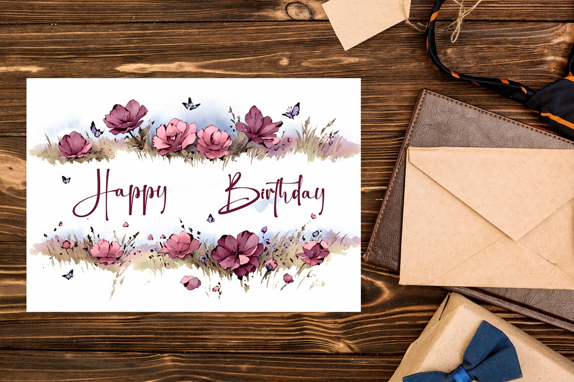 Happy Birthday Floral Greeting Card/birthday Card With Beautiful Flowers Printable/printable ...