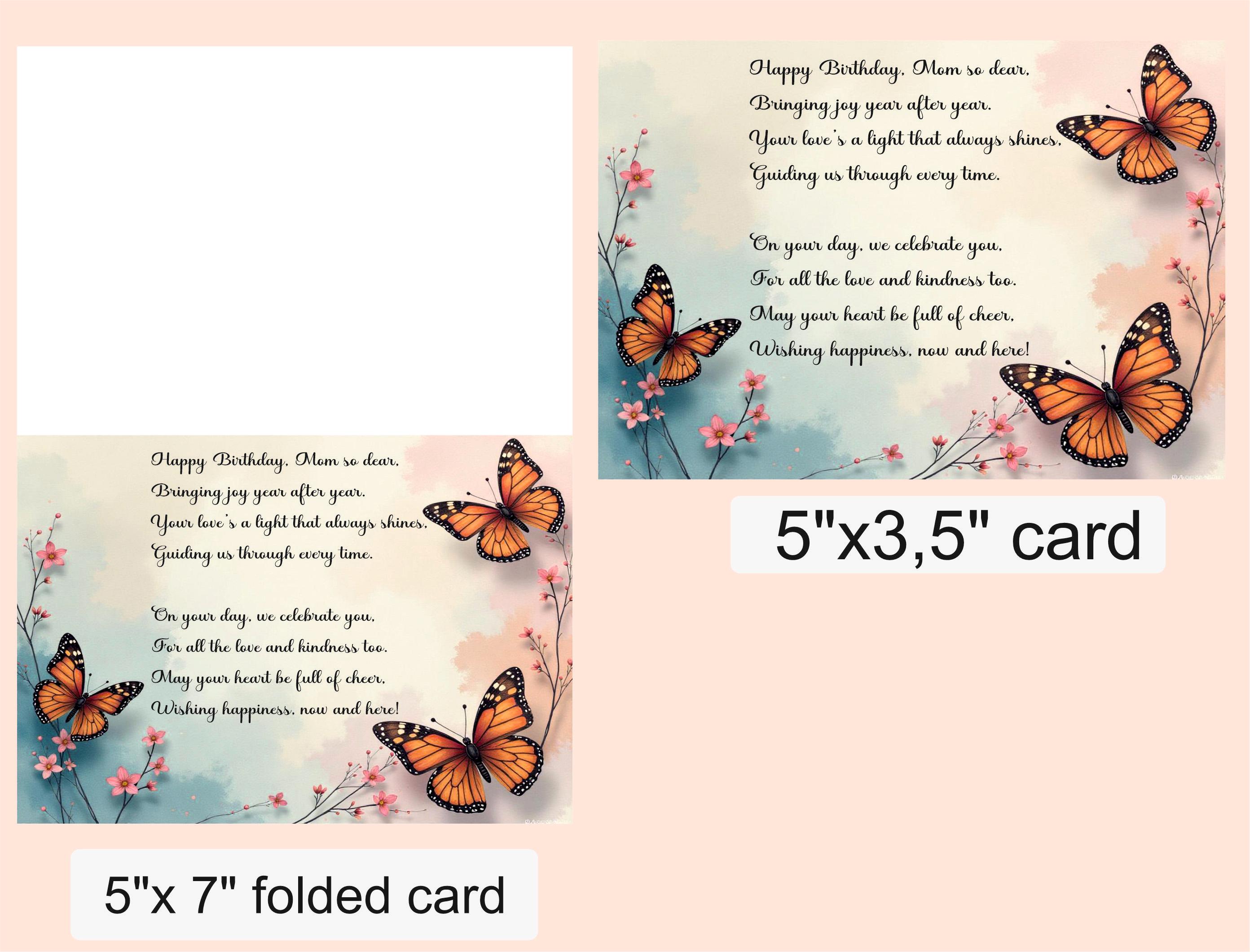 Printable Mom Poems Card – Watercolor Butterflies, Instant Download PDF ...