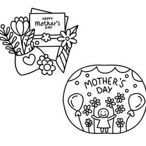 Happy Mother's Day Clipart - Black & White Set | 10 PNG and JPG Files ...
