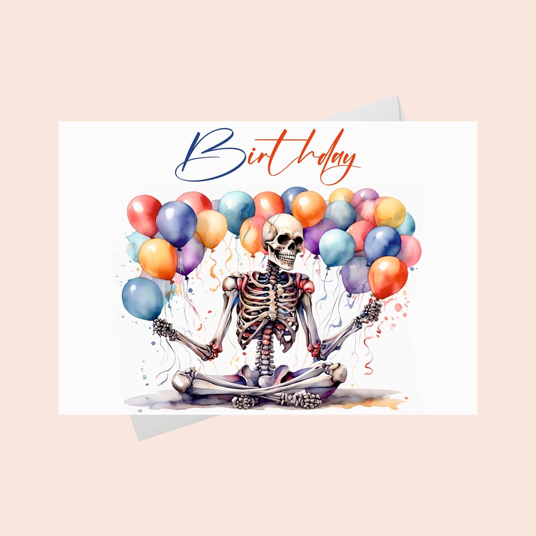 Happy Birthday Card - Skeletons / Printable Birthday Card With Colorful ...