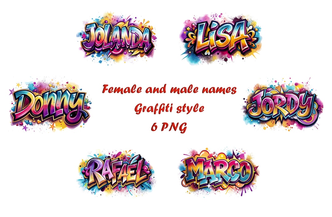 Graffiti Names Watercolor Clipart - 6 PNG | Urban Male & Female Name ...