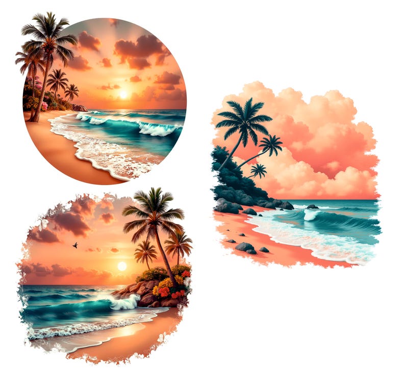 Ocean Beach Watercolor Clip Art 23 PNG | Coastal Summer Digital Art for ...
