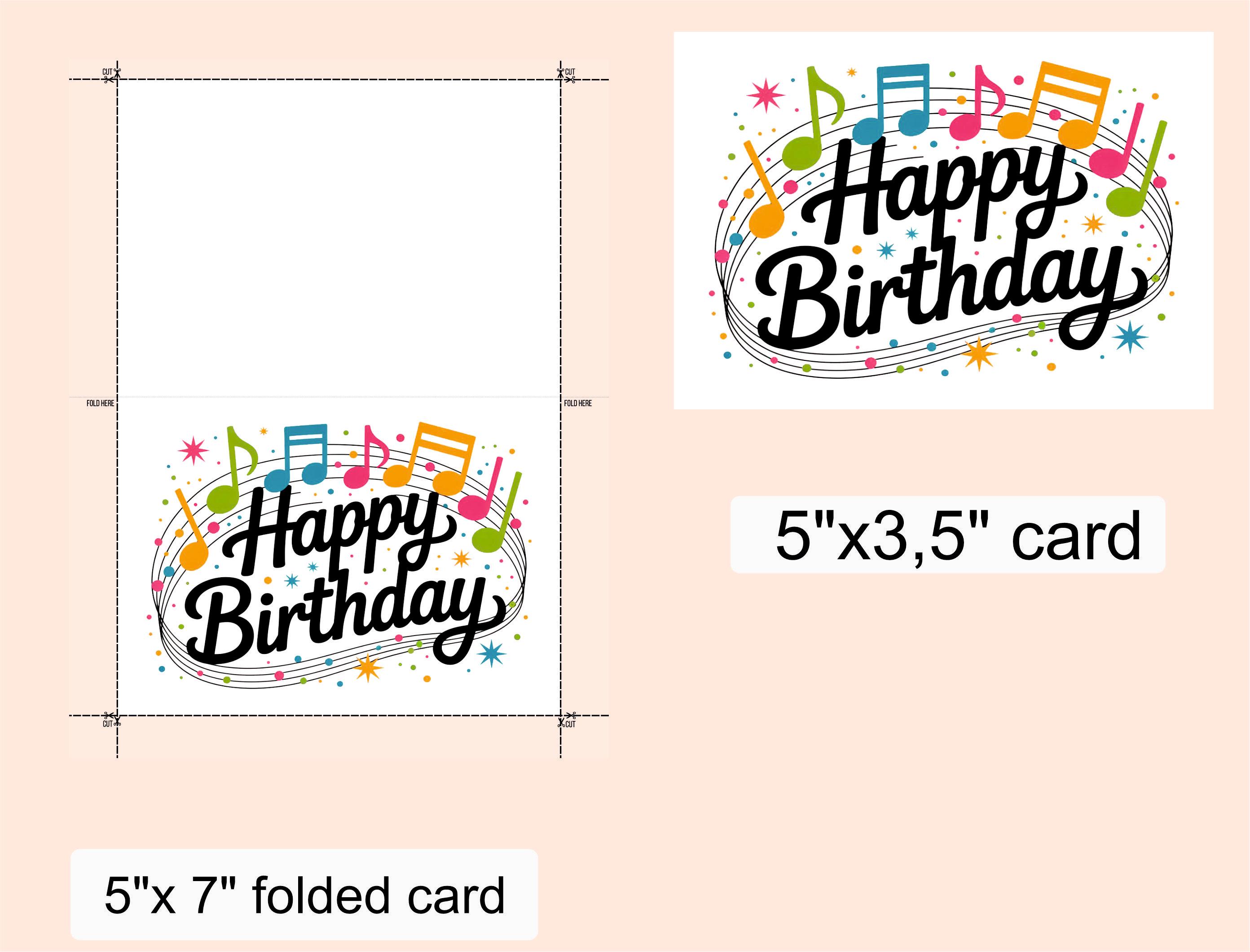 Musical Happy Birthday Card: Printable Music Notes Greeting (PDF ...