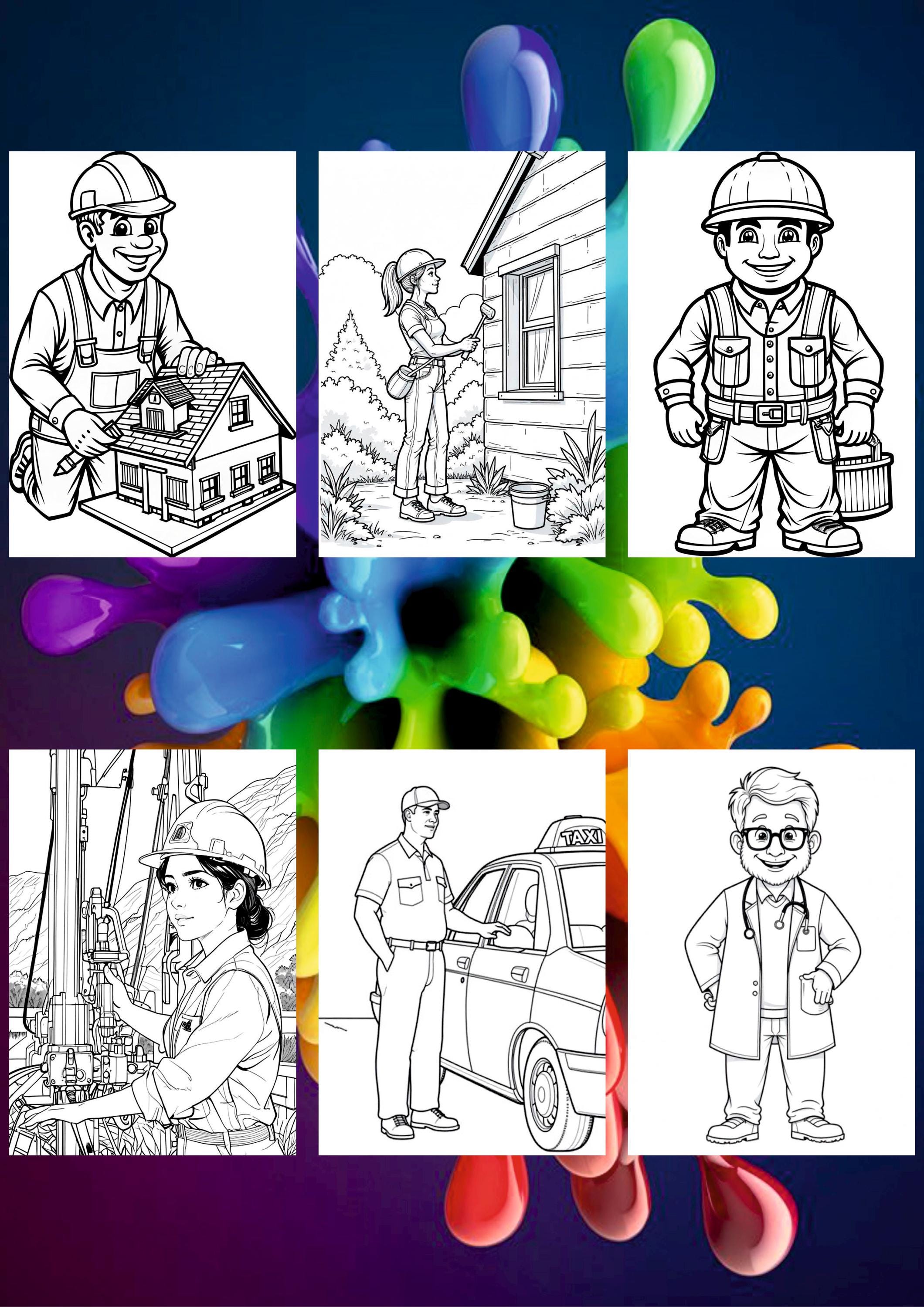 Professions Coloring Book 25 Pieces/coloring Pages for Adults and ...