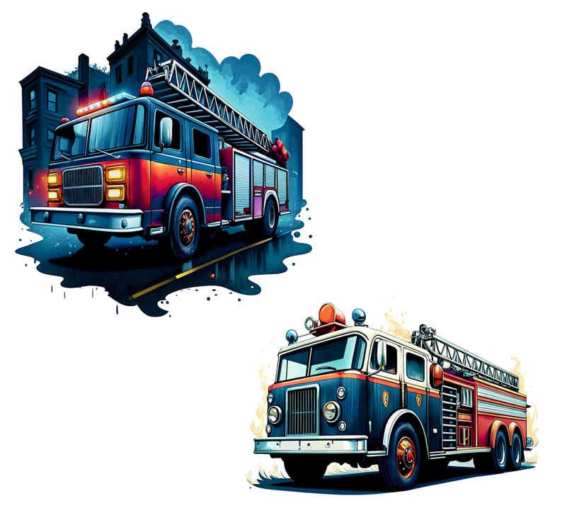 Fire Trucks Watercolor Clip Art - 15 PNG | Firefighter Clipart ...
