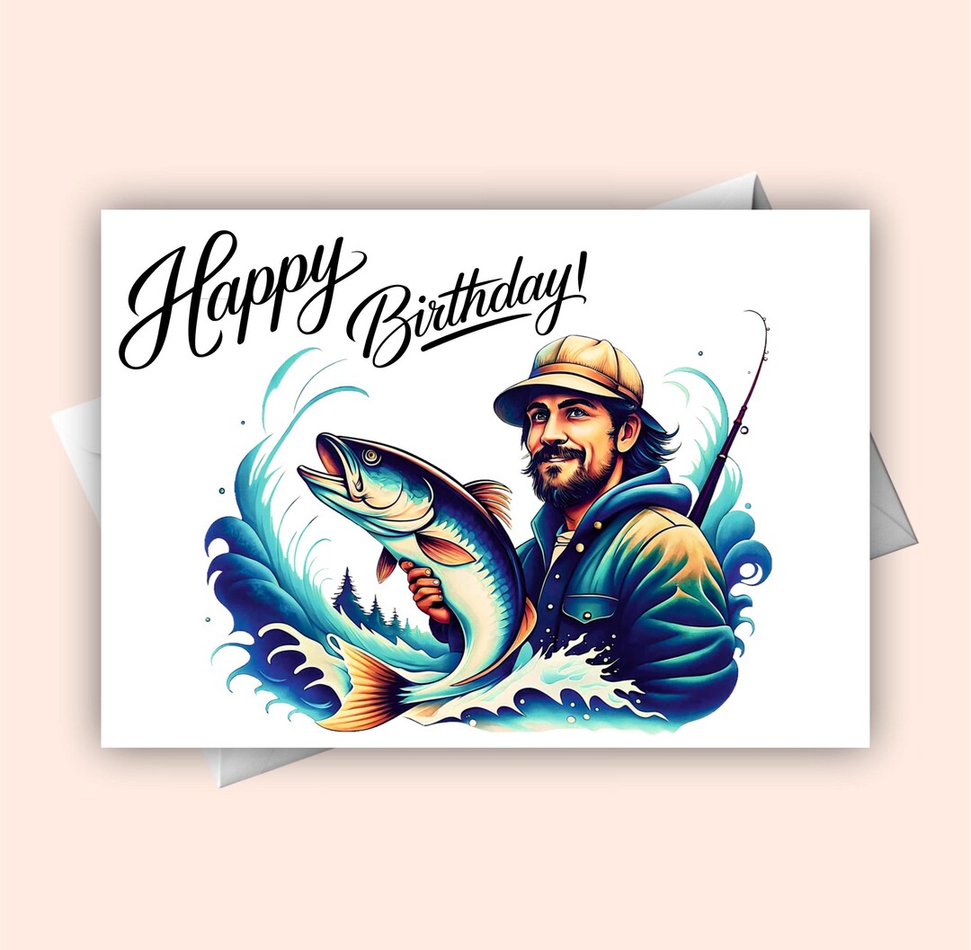 Fisherman & Big Fish Birthday Card - Digital Greeting | Happy Birthday ...