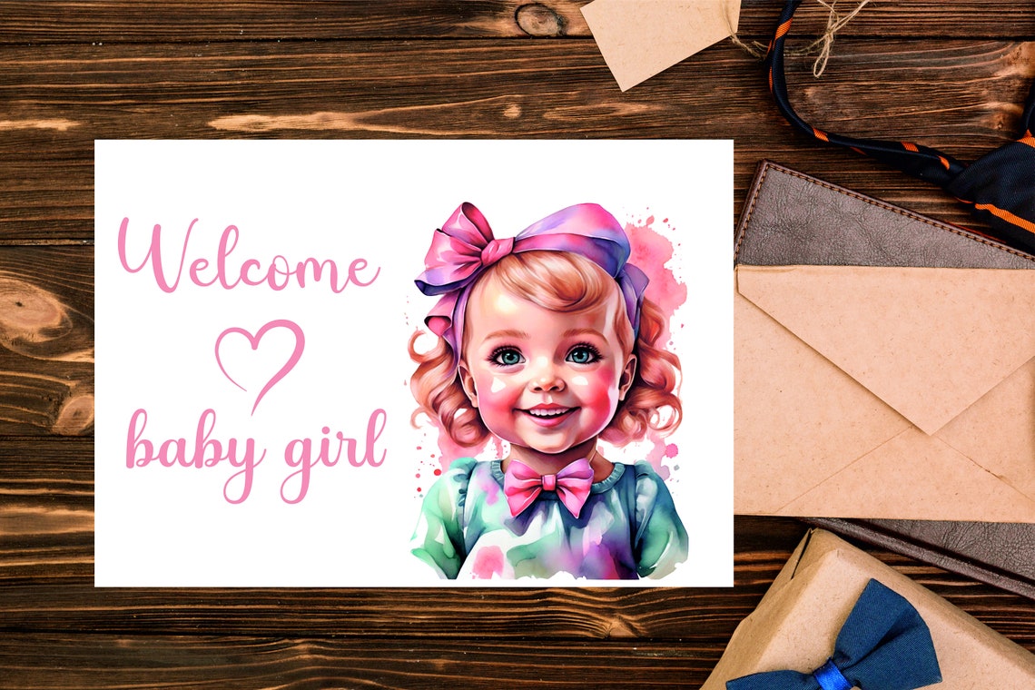 Baby Girl Welcome Card/digital Download/welcome Card - Simple Printable ...