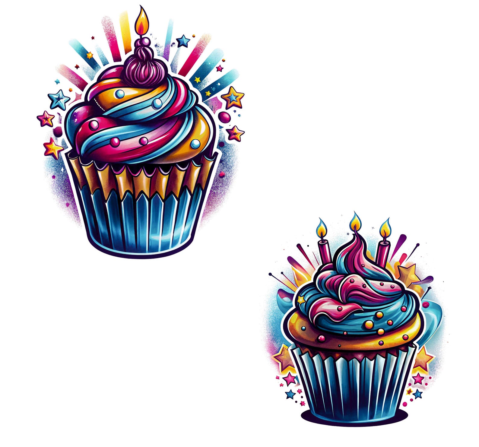 Graffiti Cupcake Watercolor Clipart - 12 PNG | Colorful Urban Street ...