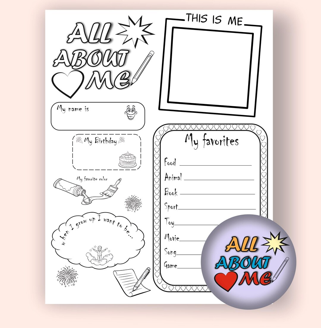 About Me Educational Coloring Page Printable/back to School Worksheet ...