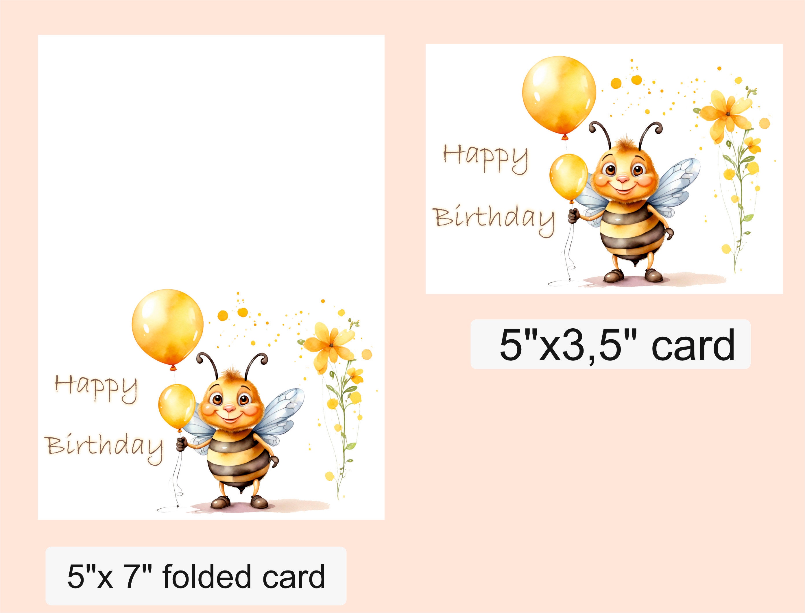Happy Birthday Card With Fun Bee / Birthday Card With Colorful Balloons ...