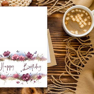 Happy Birthday Floral Greeting Card/birthday Card With Beautiful Flowers Printable/printable ...