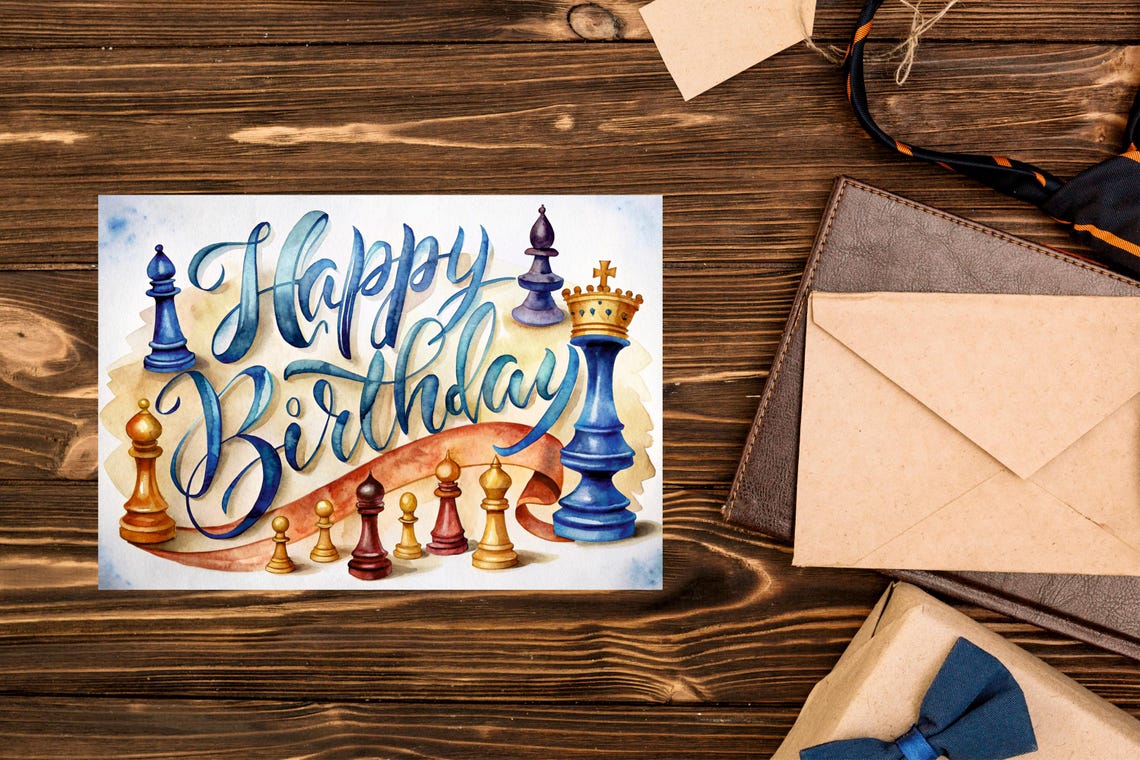 Watercolor Chess Happy Birthday Card/digital Download/printable ...