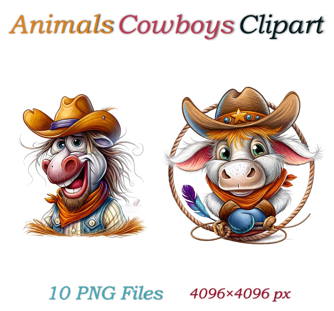 Cute Cowboy Animals Clipart Set - Etsy