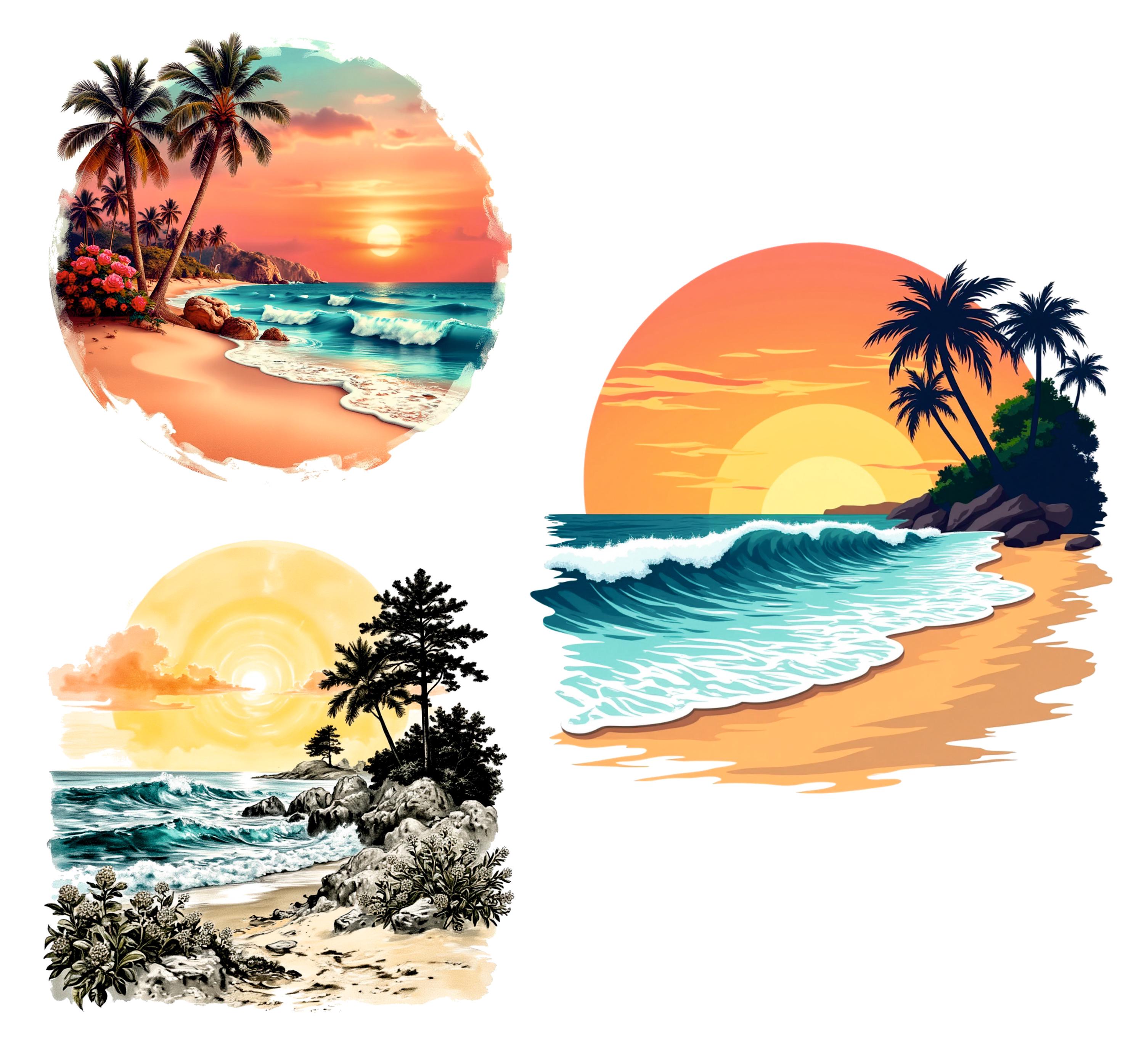Ocean Beach Watercolor Clip Art 23 PNG | Coastal Summer Digital Art for ...