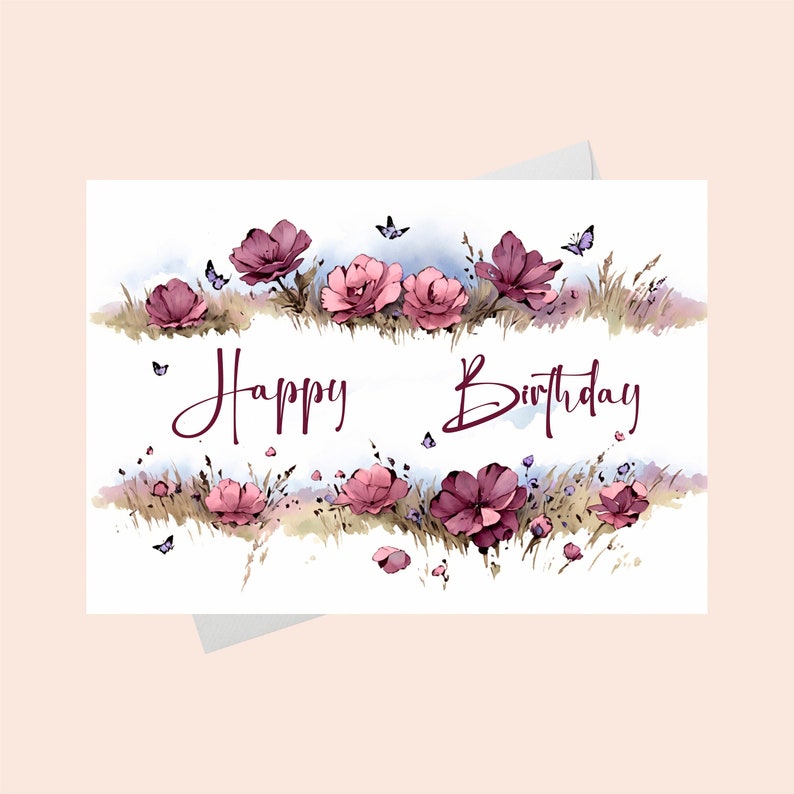 Happy Birthday Floral Greeting Card/birthday Card With Beautiful ...