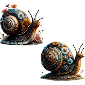 Snails in Flowers Watercolor Clip Art | 12 PNG Cute Garden Animals ...