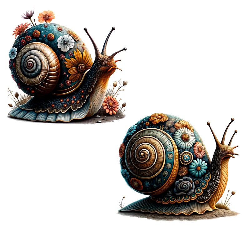Snails in Flowers Watercolor Clip Art | 12 PNG Cute Garden Animals ...