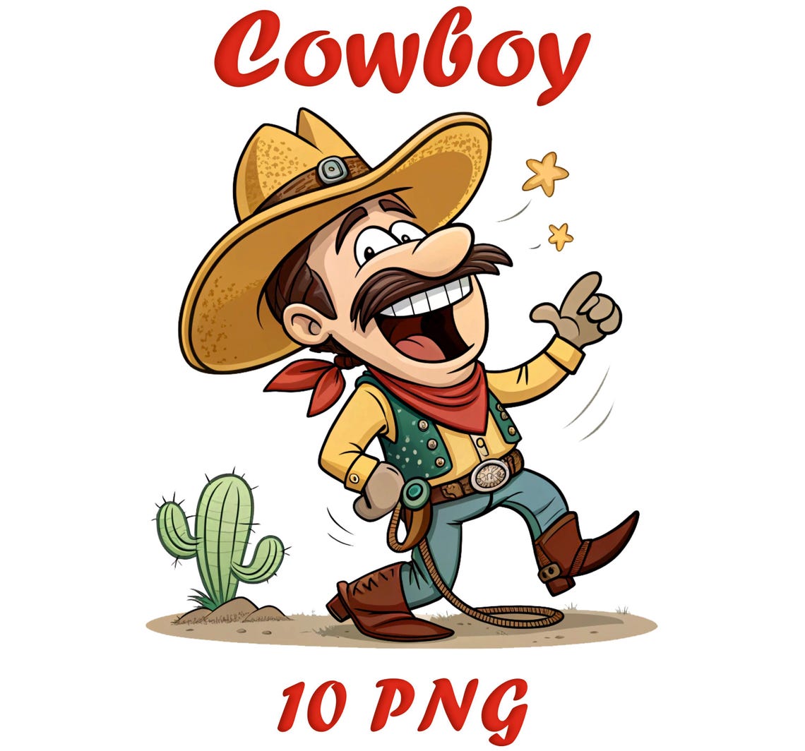 Funny Cowboy Watercolor Clipart Set – 10 PNG Western Rodeo Graphics for ...
