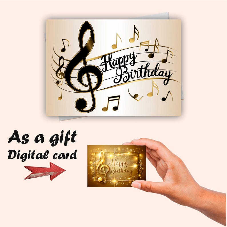 Music Notes Birthday Card: Printable Musical Theme (digital Download ...